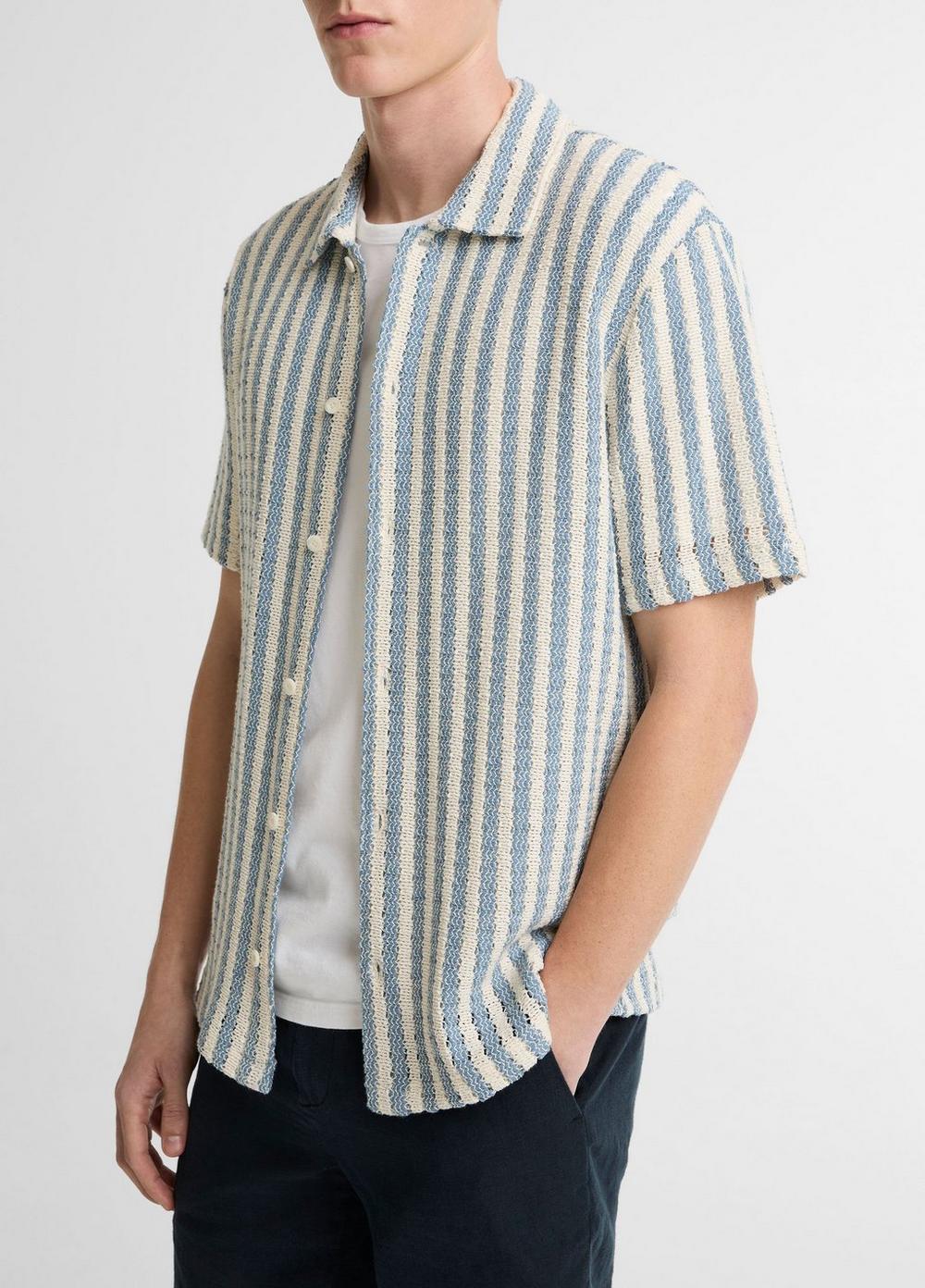 VINCE men's beach stripe italian cotton-blend button-front shirt